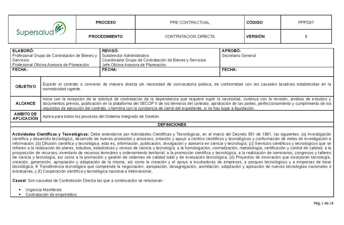 Contratacion Directa EJM - PROCEDIMIENTO CONTRATACION DIRECTA VERSIÓN 6 ...