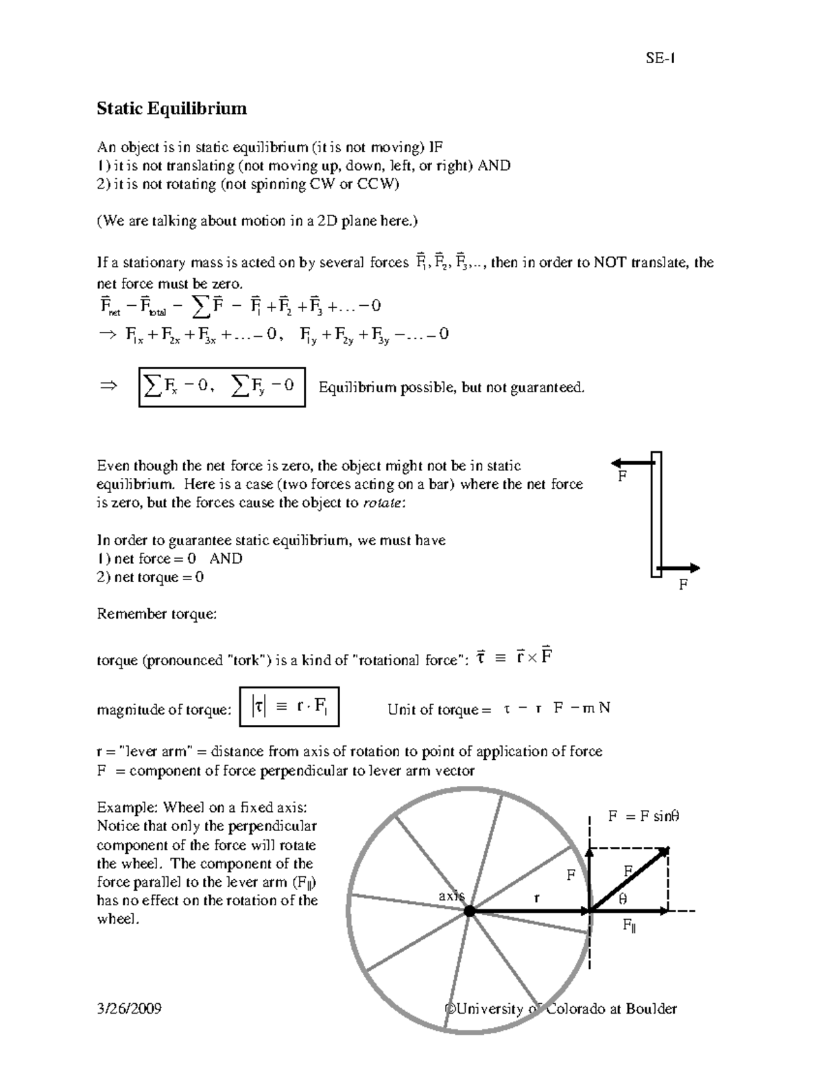 Static Equilibrium Notes - Static Equilibrium An object is in static ...