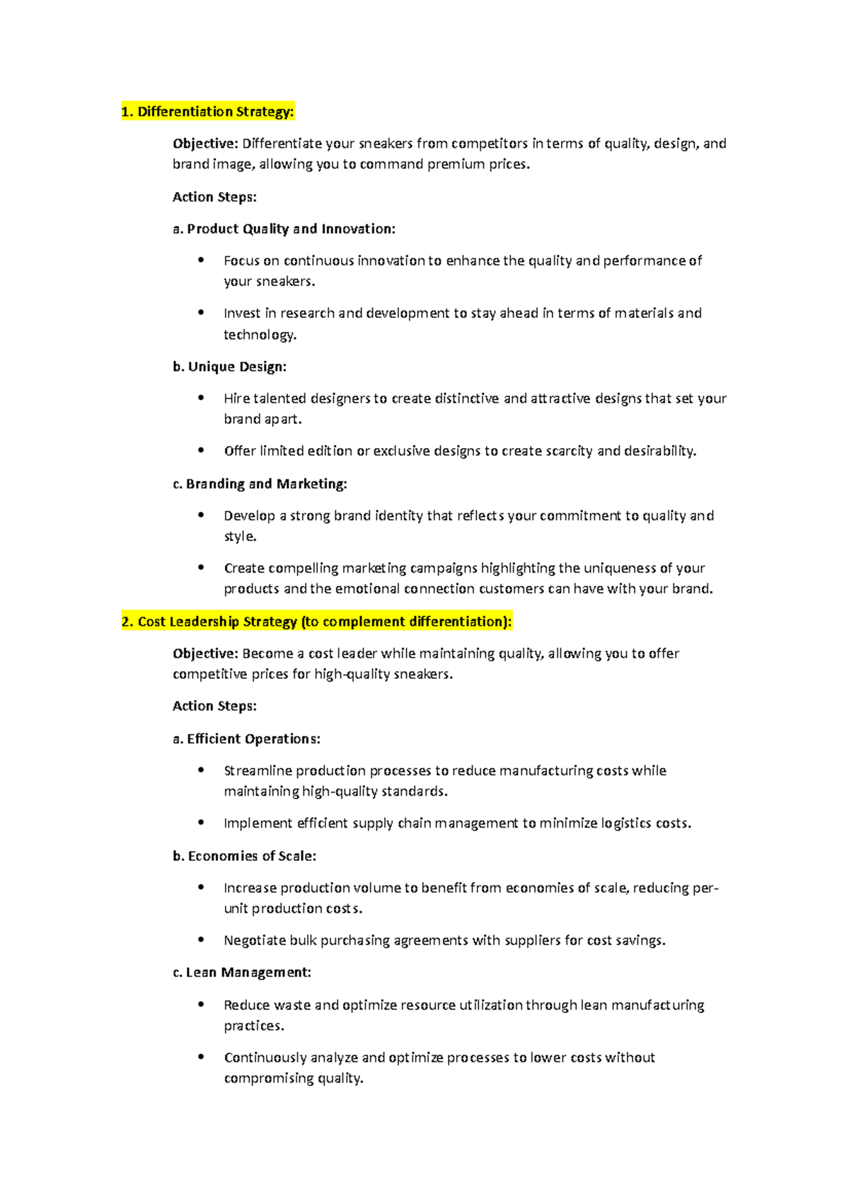 Michael Porter, Swot - 1. Differentiation Strategy: Objective ...
