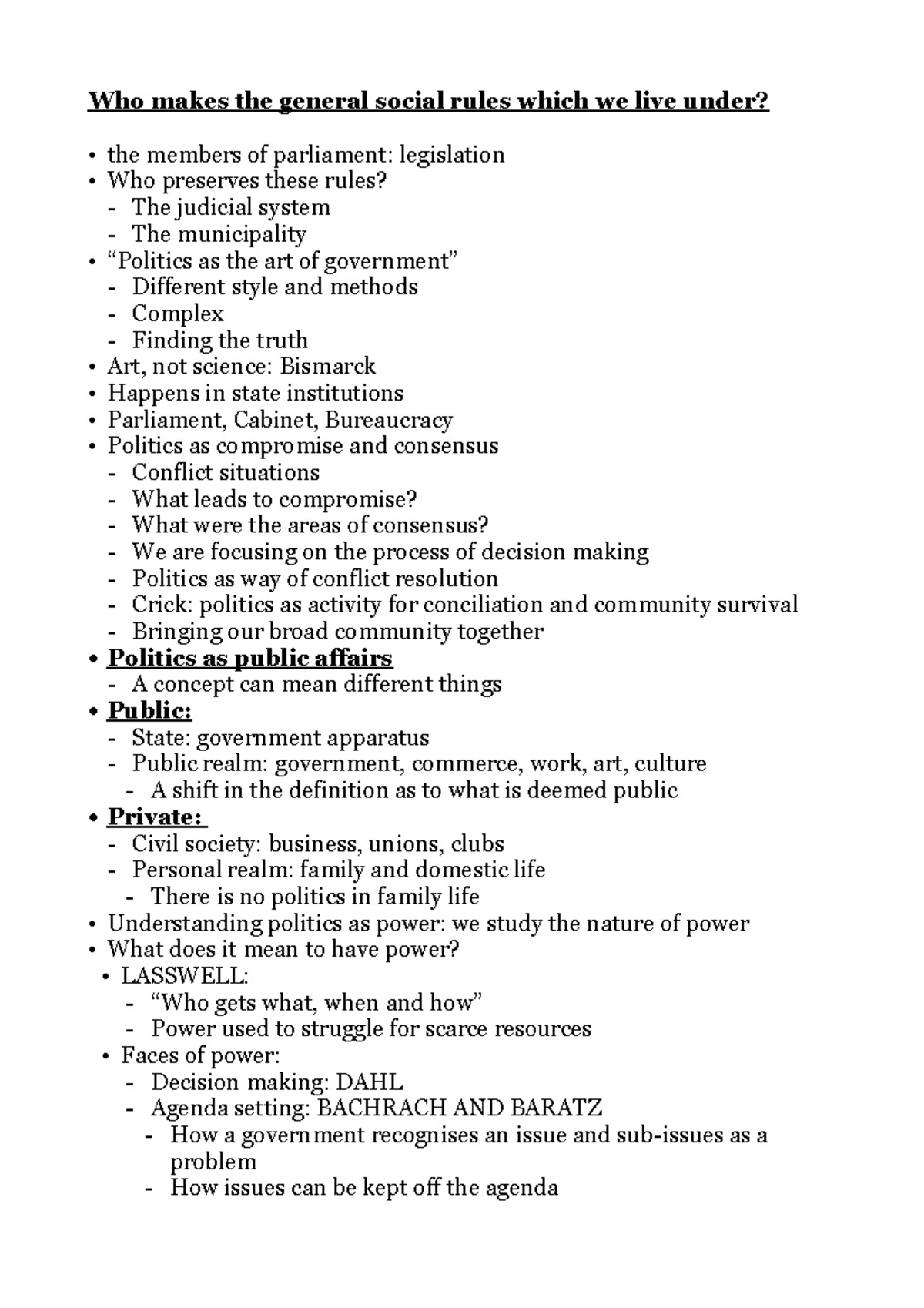 Political science - First Semester politics notes - Who makes the ...