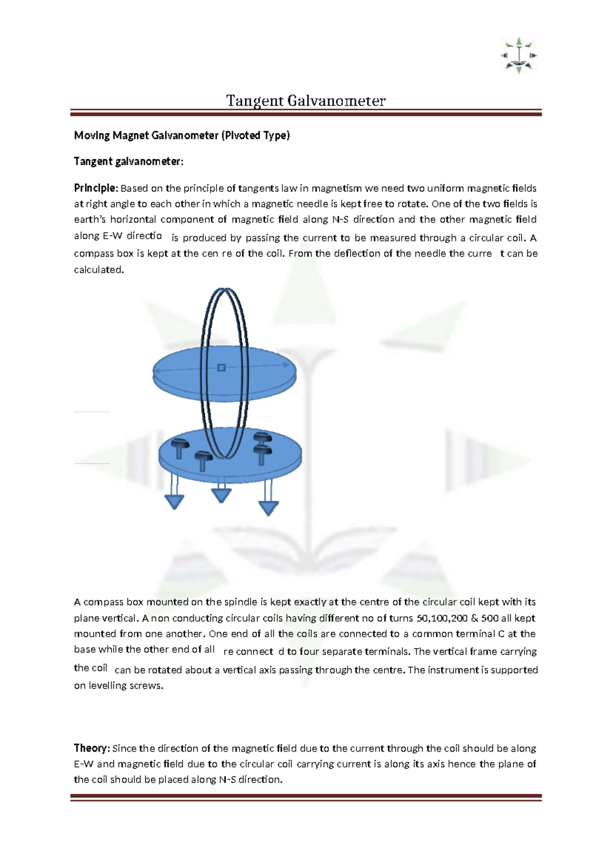 Tangent Galvanometer final - e e h s n t u t n a g e n a o o e d n u 0 e t a n Tangent ...