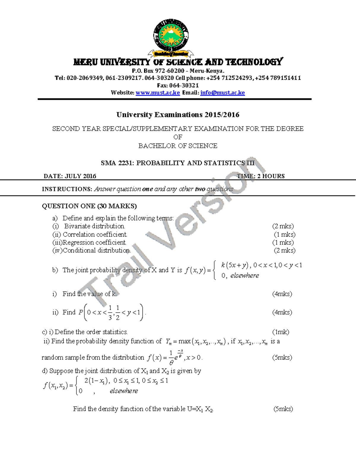 SMA-2231-Probability-Statistics-III - MERU UNIVERSITY OF SCIENCE AND ...