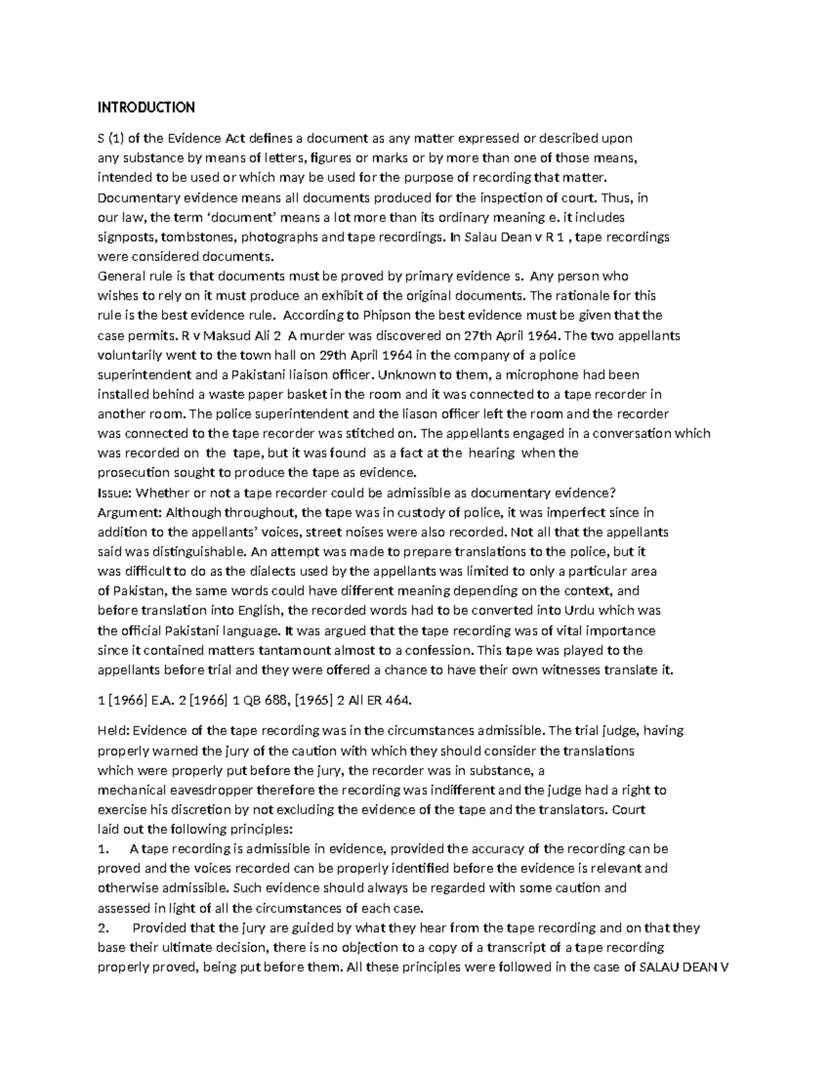 Documentary Evidence - INTRODUCTION S (1) of the Evidence Act defines a ...