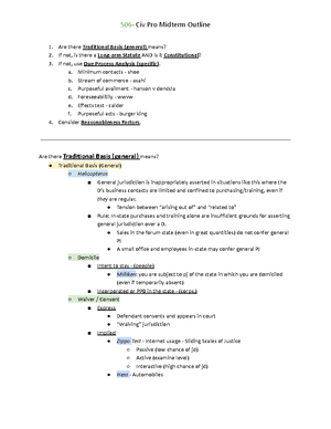 Civ Pro Outline - OVERVIEW OF CIV PRO I I. What is Civil Procedure ...
