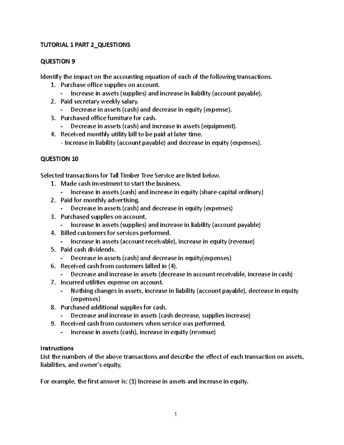 W2-Tutorial 1-Part 2-Question - TUTORIAL 1 PART 2_QUESTIONS QUESTION 9 Identify the impact on ...