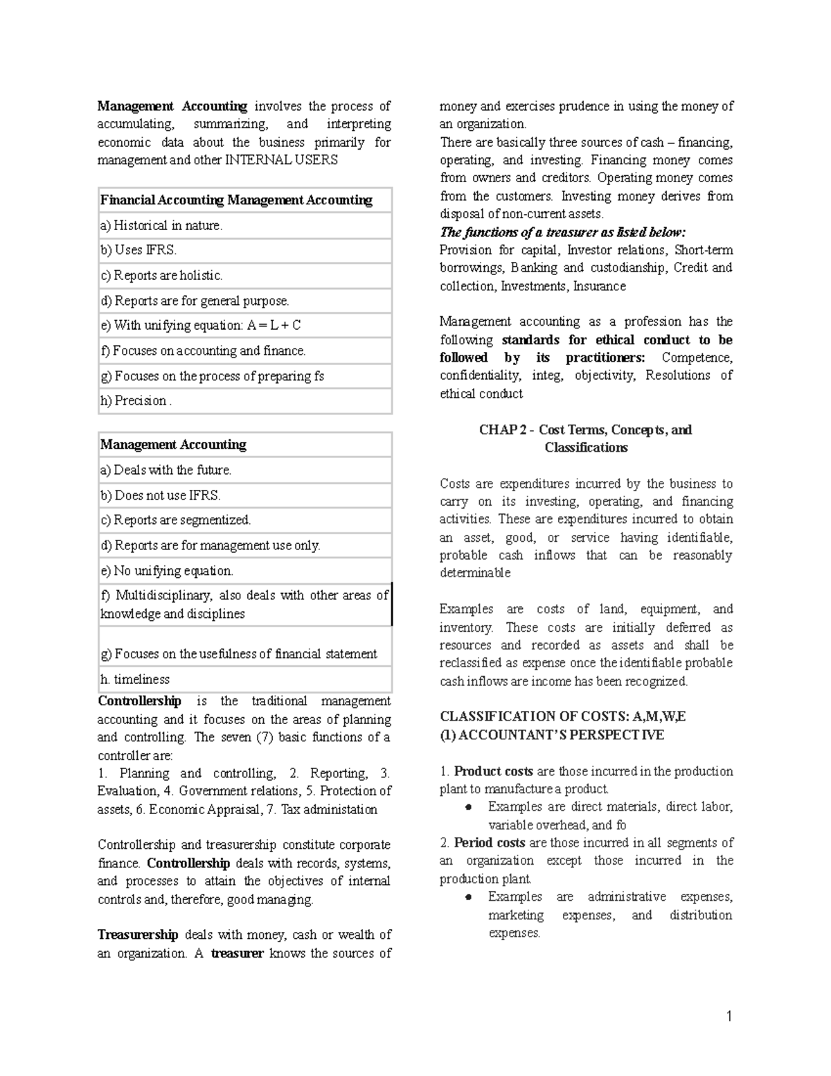 Scm midterm - notes - Management Accounting involves the process of ...