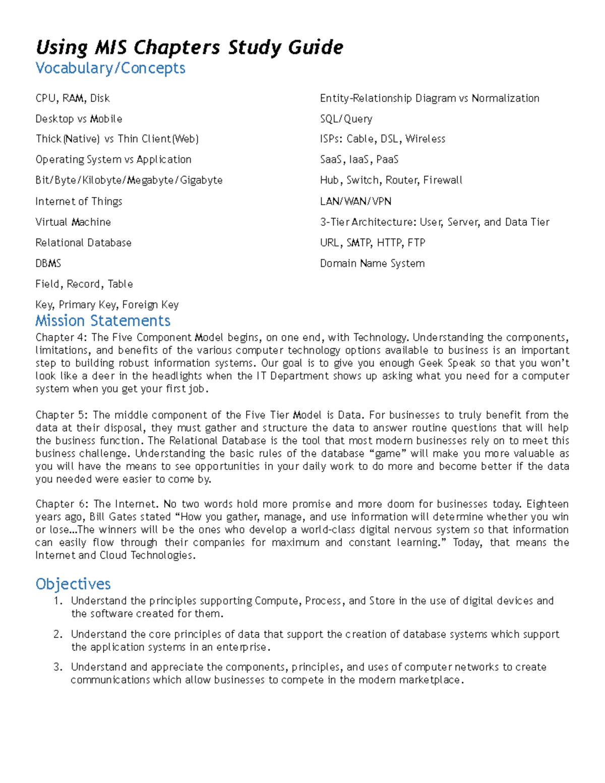 LU2 Using MIS Study Guide - Using MIS Chapters Study Guide Vocabulary ...