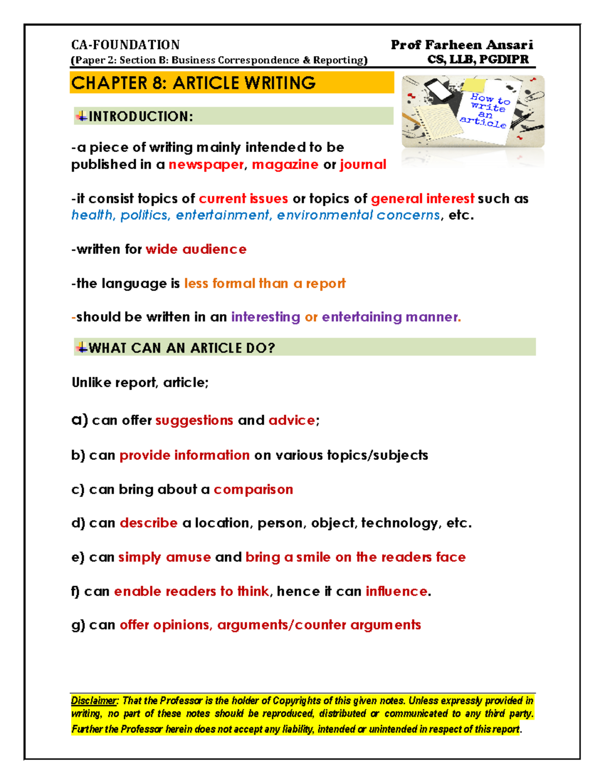 CAFC Business Communication Chp 8 Article Writing - Prof Farheen Ansari ...
