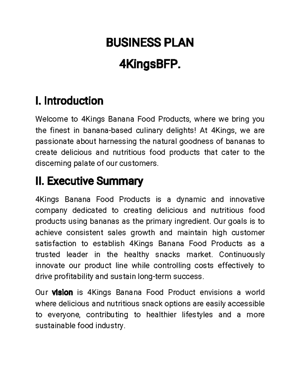 4Kings BFP - Template - BUSINESS PLAN 4KingsBFP. I. Introduction ...