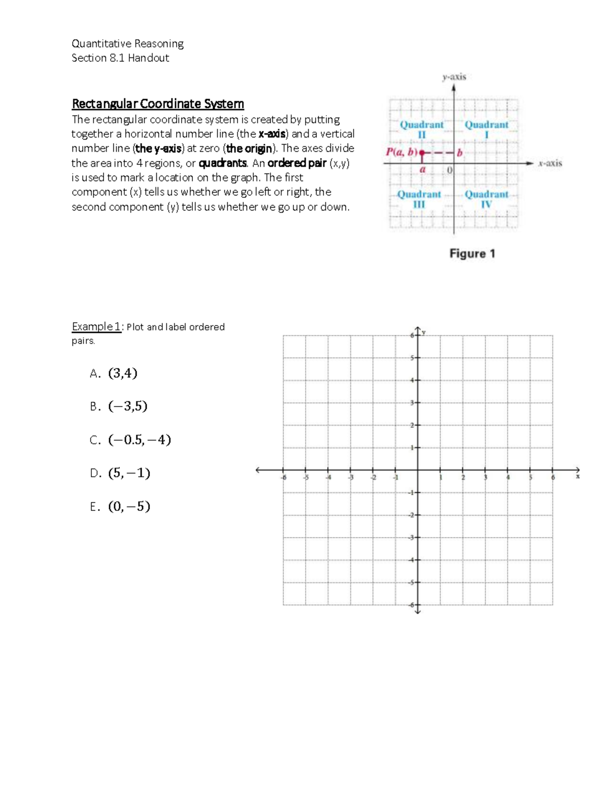 Section 8.1 (The Rectangular Coordinate System) - Section 8 Handout ...