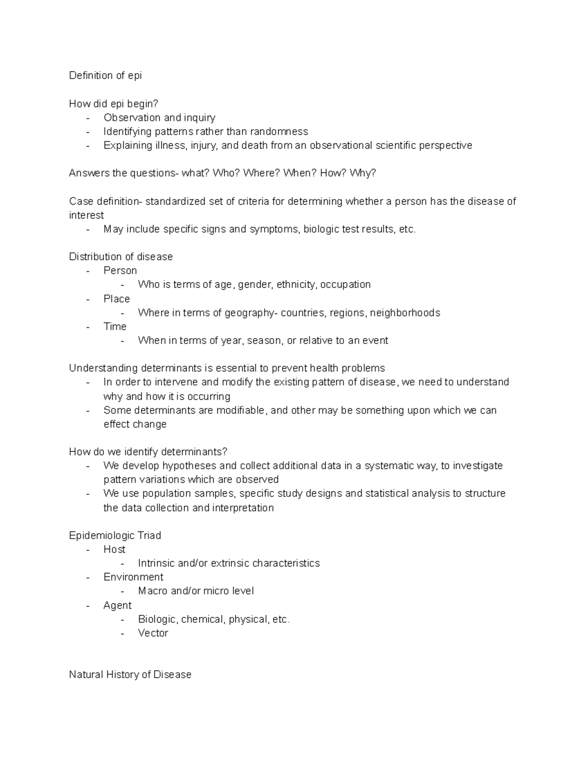 Final Review - Definition of epi How did epi begin? Observation and ...