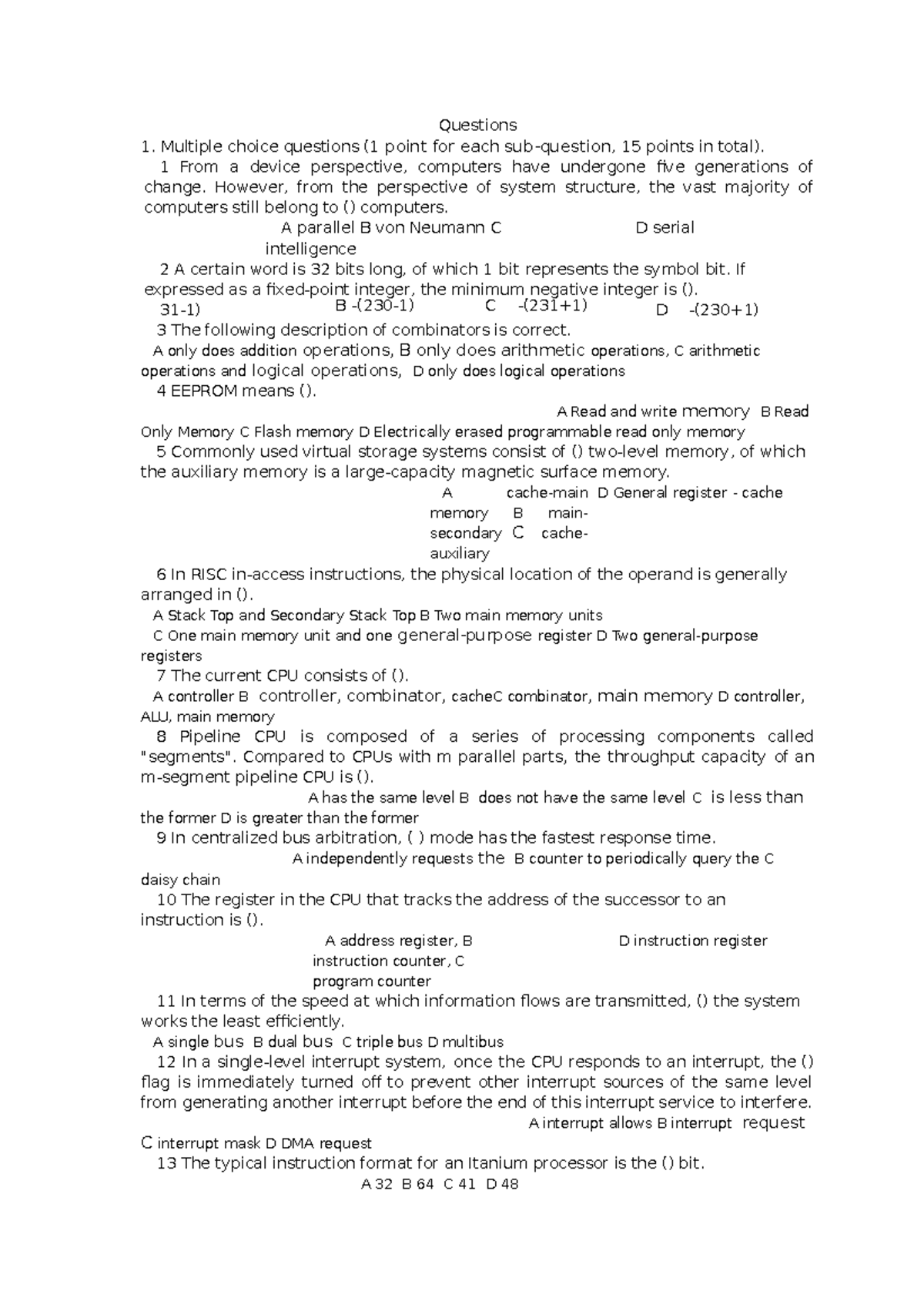Questions CS281 - Summary of Computer Fundamentals - Questions 1 ...