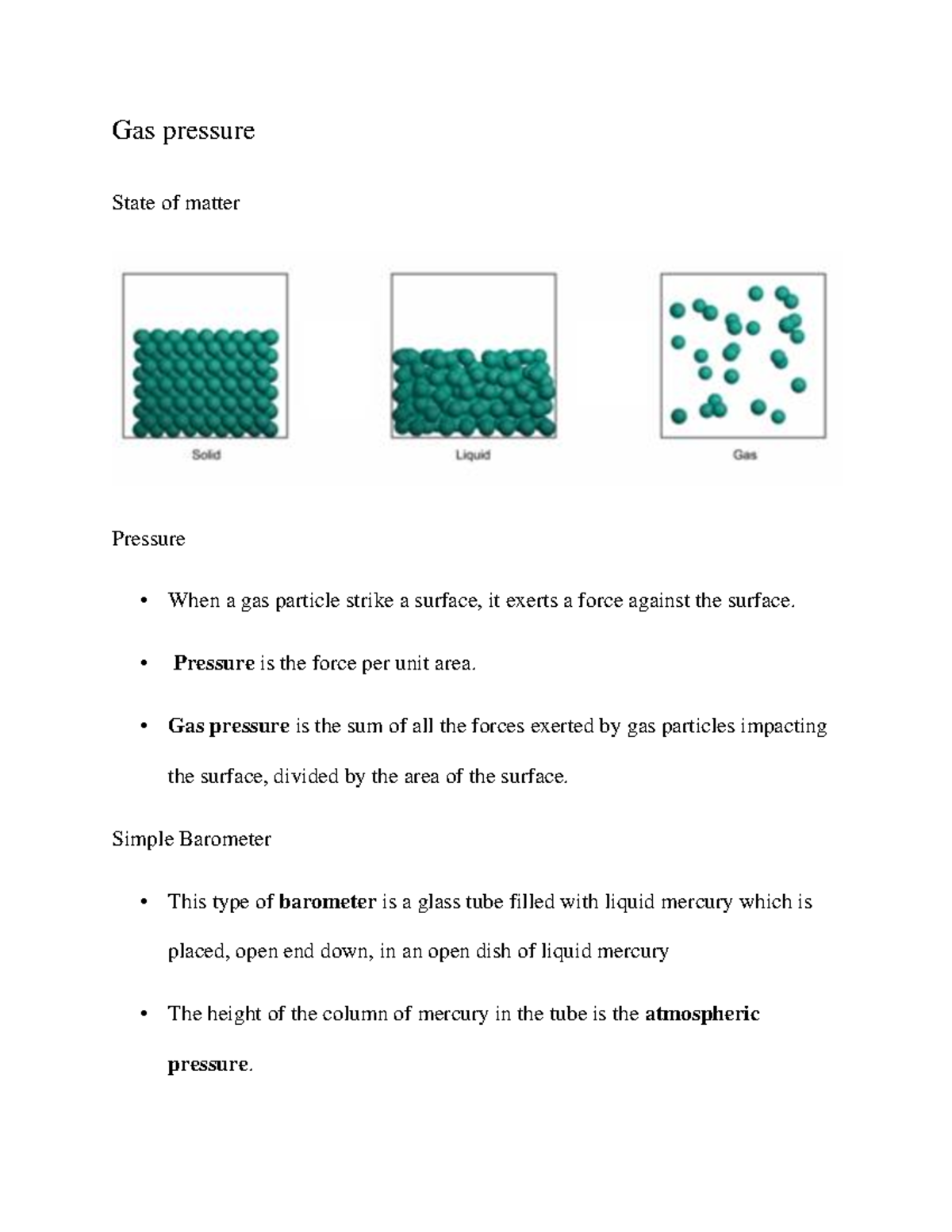 Gas pressure - Prof Fernando's course study summary I made these from ...