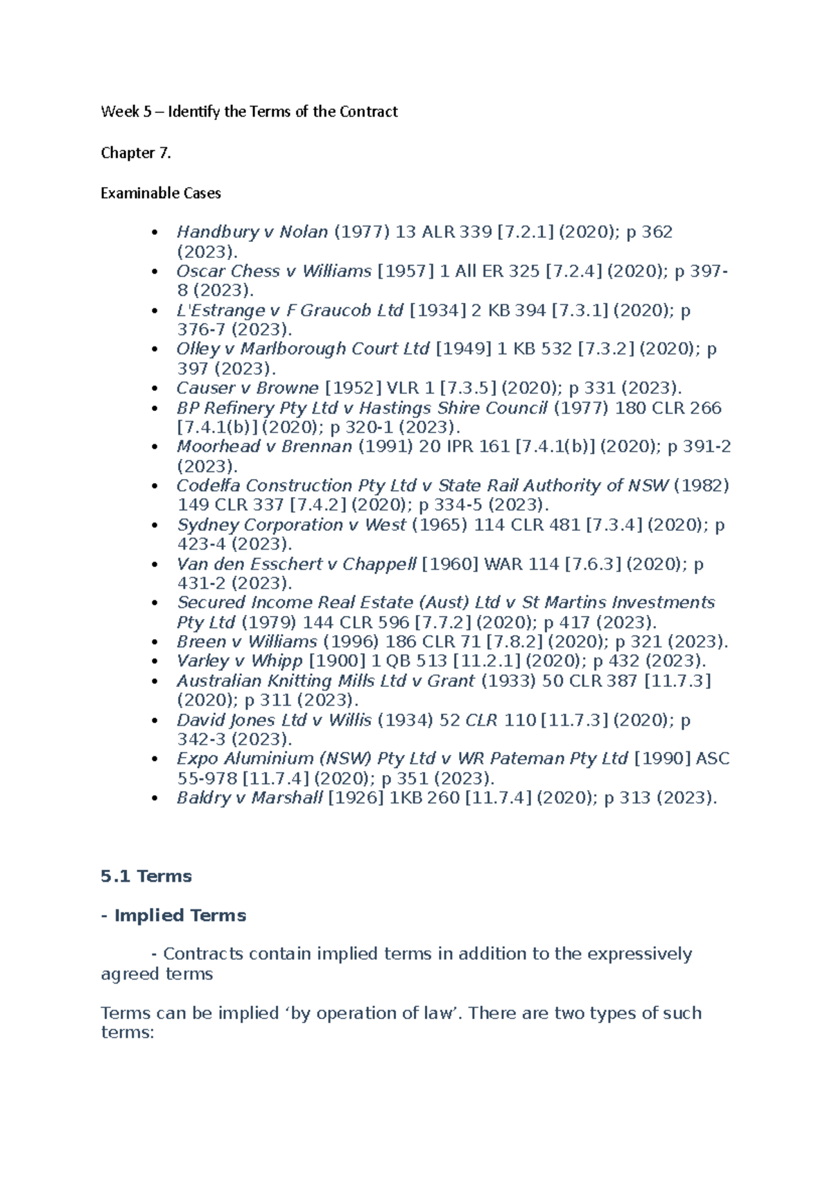 Week 5 - Terms - Week 5 – Identify the Terms of the Contract Chapter 7 ...