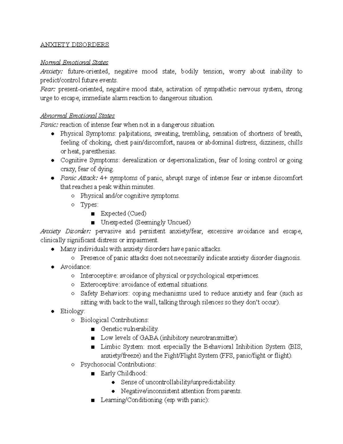 Anxiety Disorders: Symptoms Causes and Treatments - Studocu