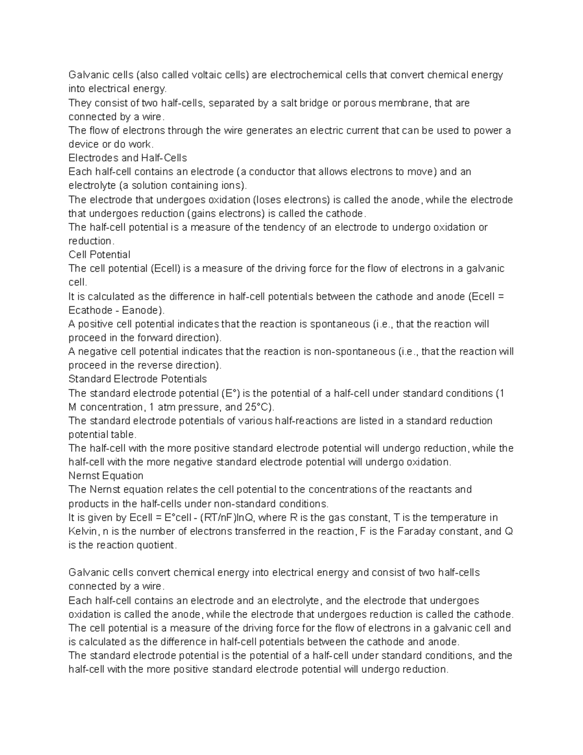 Galvanic Cells and Cell Potential Notes - Galvanic cells (also called ...