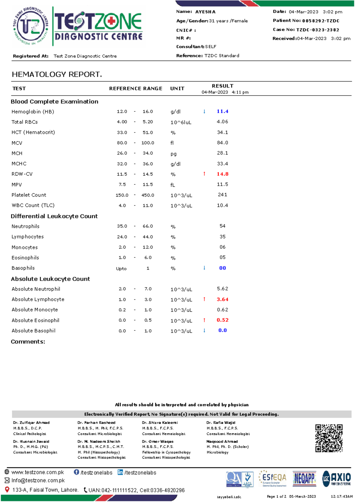 Normaltestreport - Registered At: Test Zone Diagnostic Centre Name ...