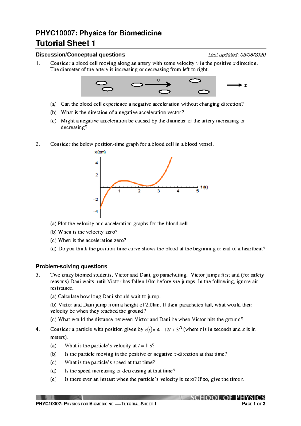 Tute 1 - PHYC10007: PHYSICS FOR BIOMEDICINE TUTORIAL SHEET 1 PAGE 1 OF ...