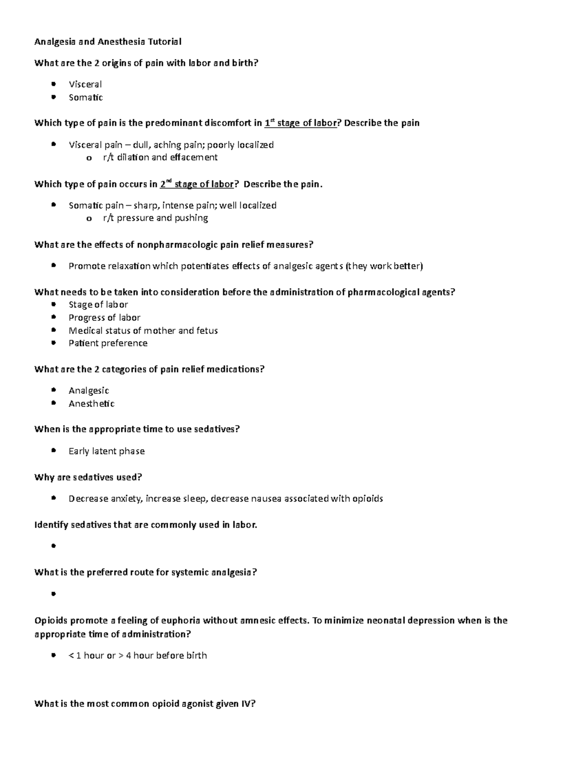 Analgesia and Anesthesia Student Tutorial - Mrs. G Exam 2 - Analgesia ...