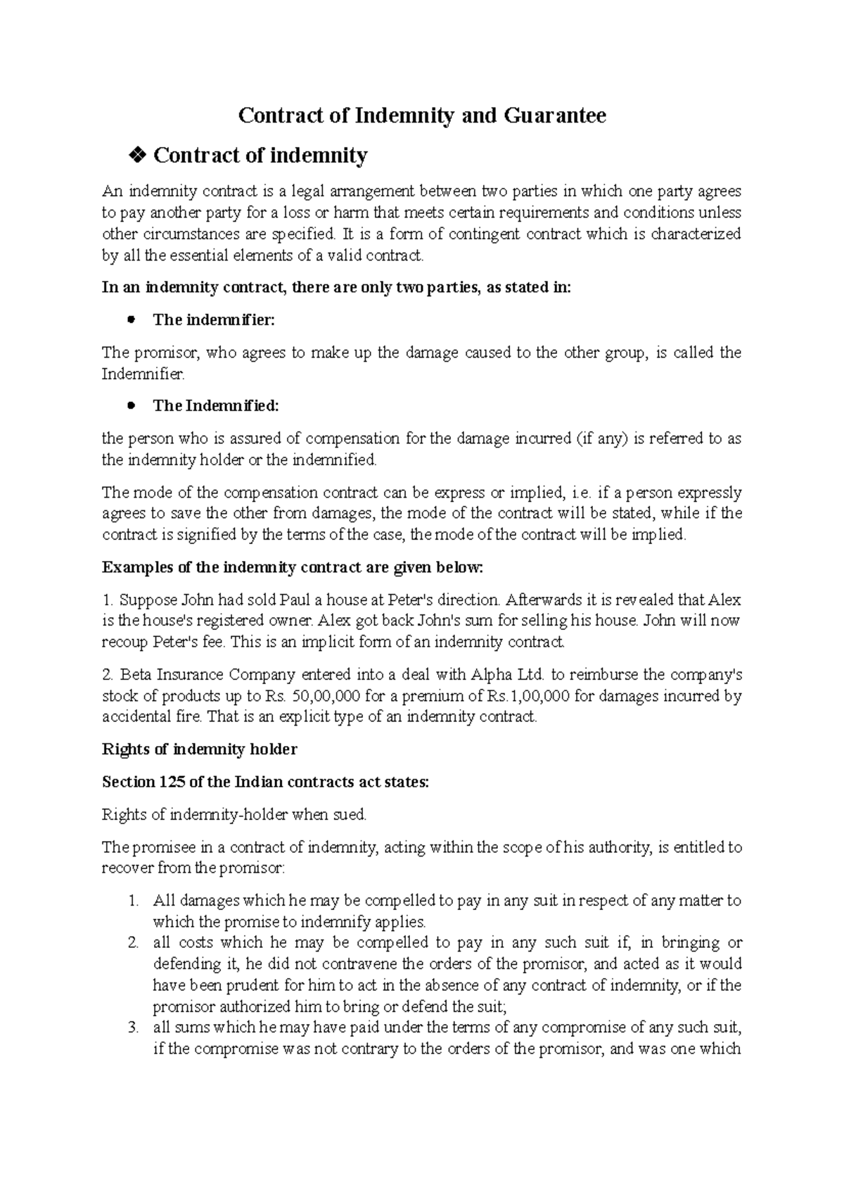 Co ntract of Indemnity and Guarantee - Contract of Indemnity and ...