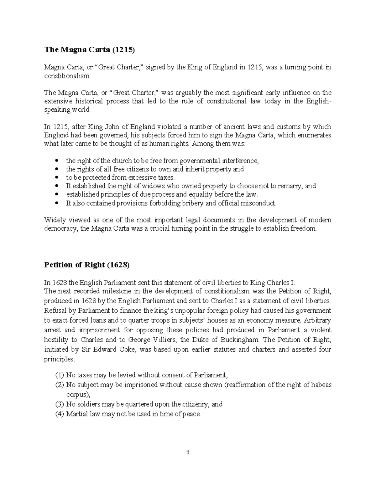 Class summary The Magna Carta - The Magna Carta (1215) Magna Carta, or ...