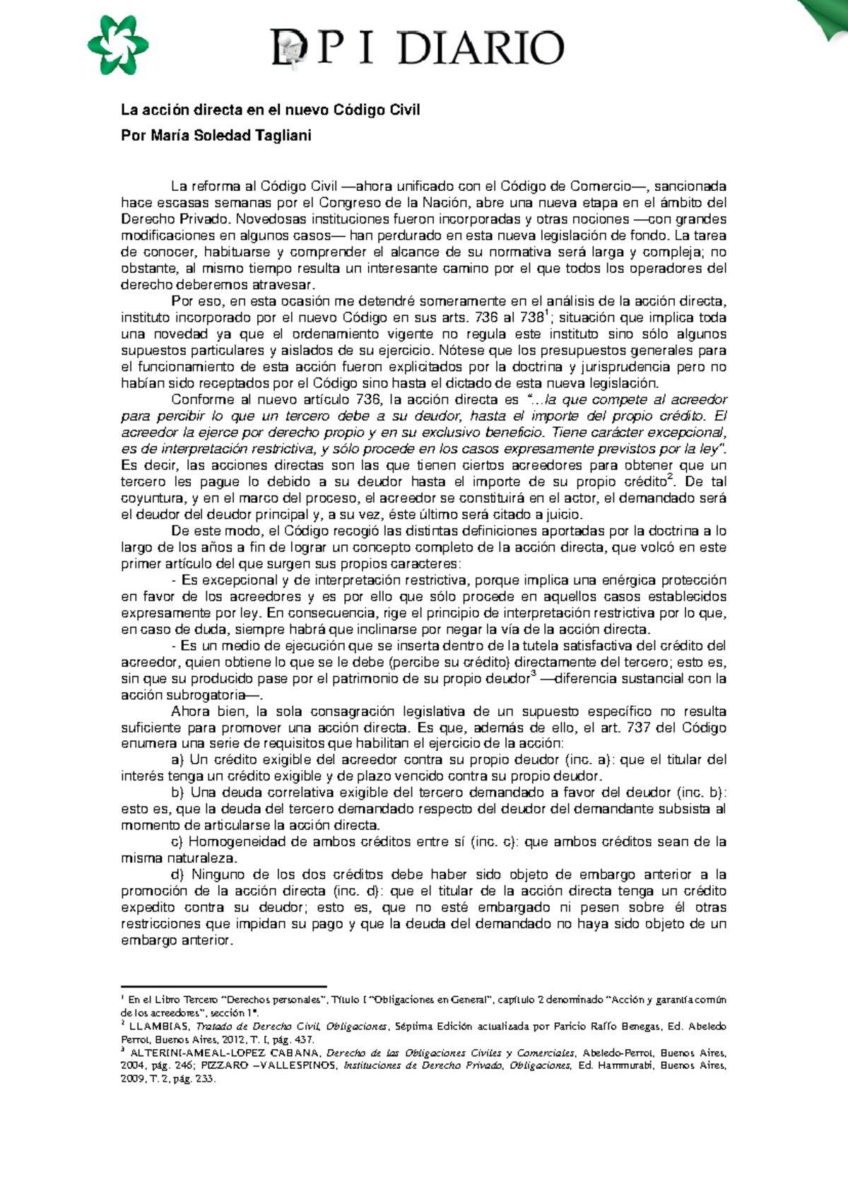 Civil Doctrina 2014 11 08 - La acción directa en el nuevo Código Civil ...