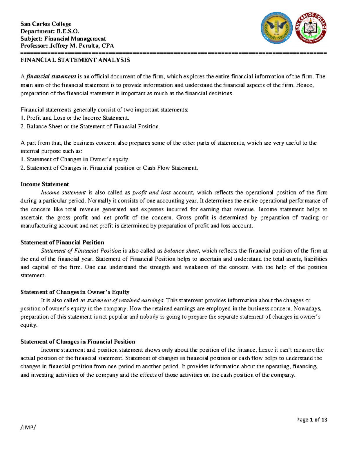 2.-Financial-Management-FS-Analysis - Department: B.E.S. Subject ...