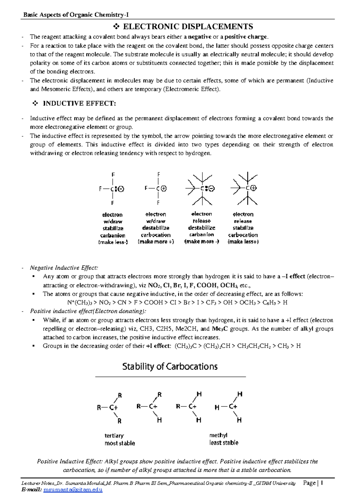 Basic Aspects of Organic Chemistry - Lecturer Notes_Dr. Sumanta Mondal ...