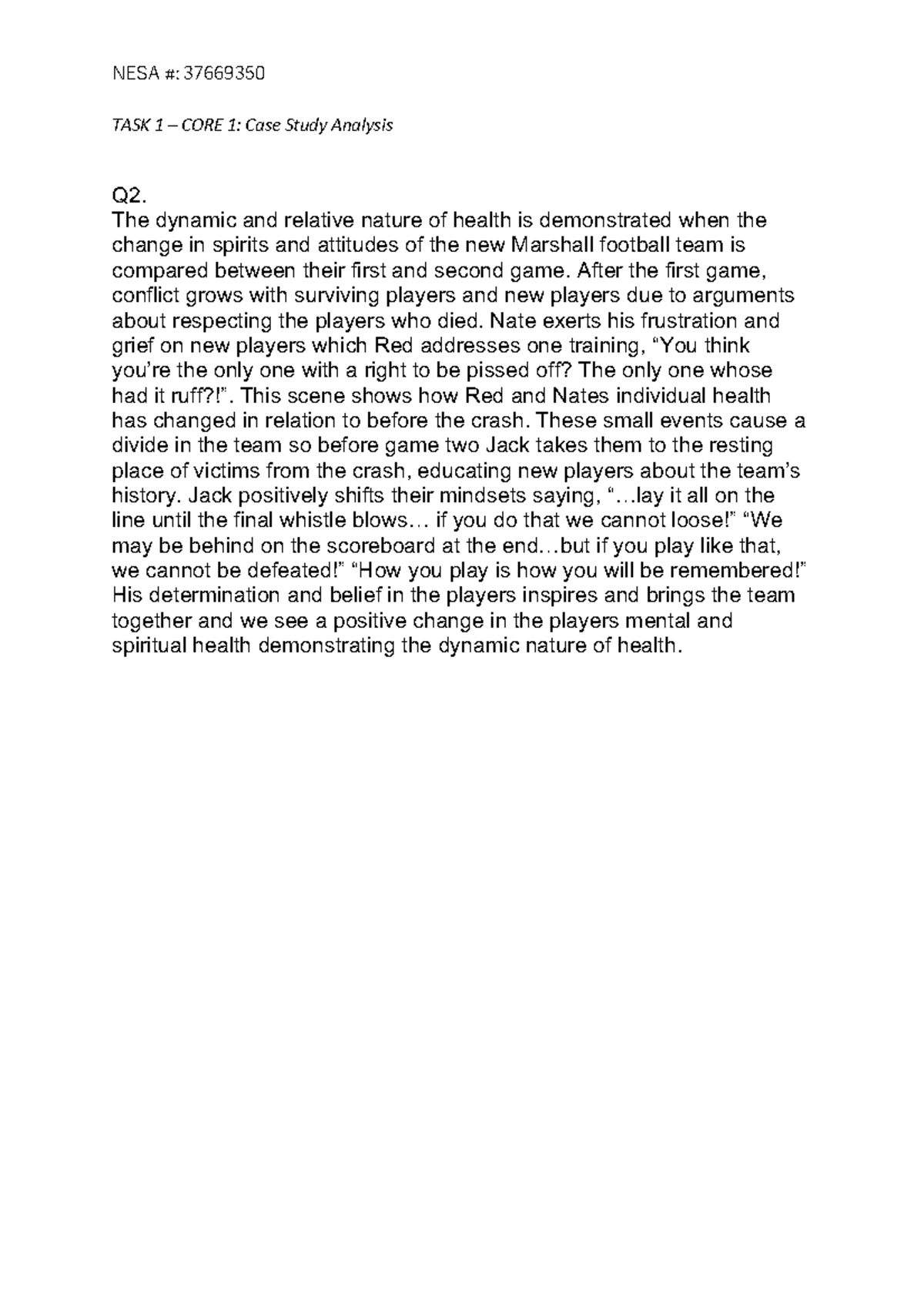 Task 1. Q2 - first assessment research - NESA #: 37669350 TASK 1 – CORE ...