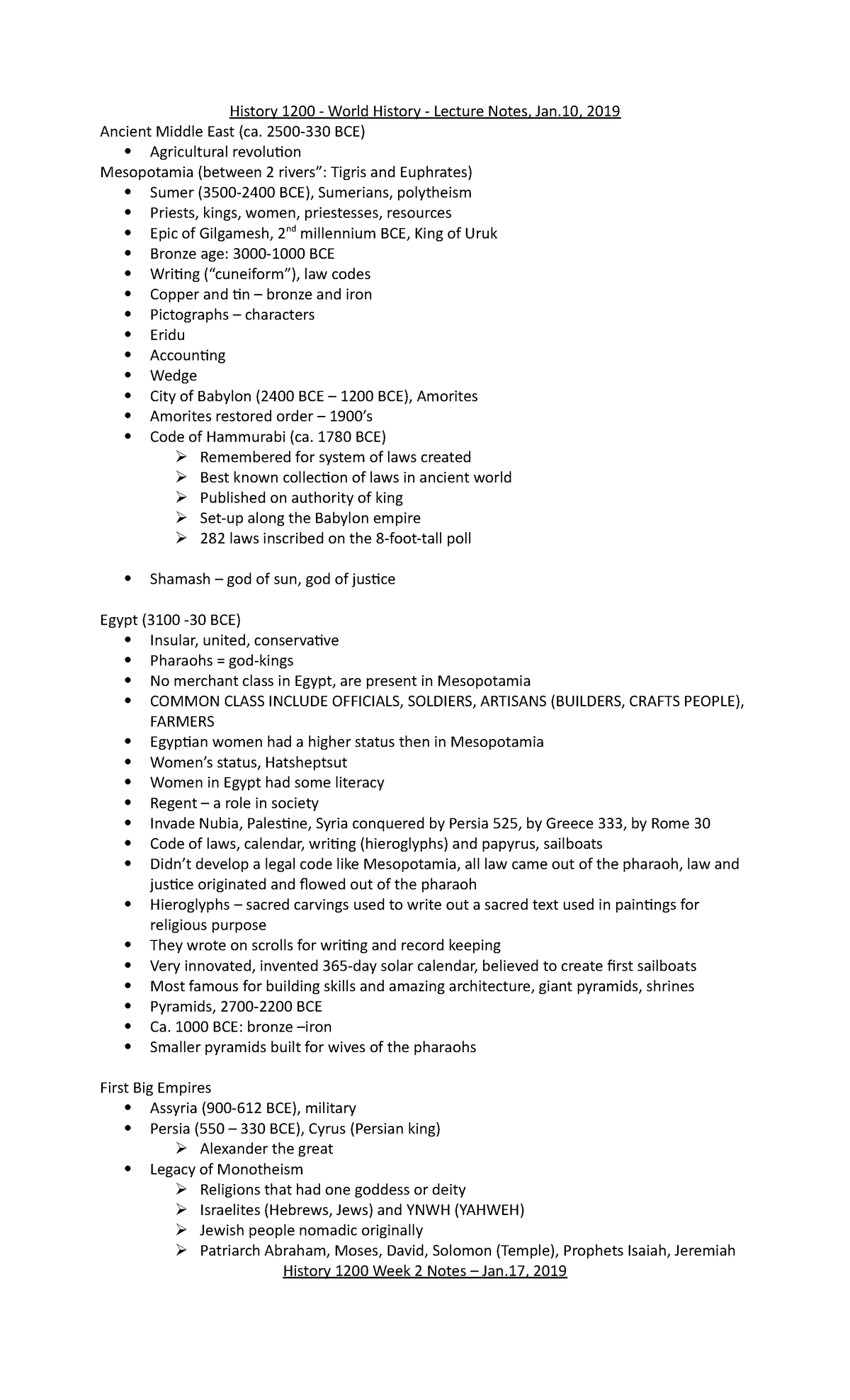 History 1200 - World History - Lecture Notes - 2500-330 BCE ...