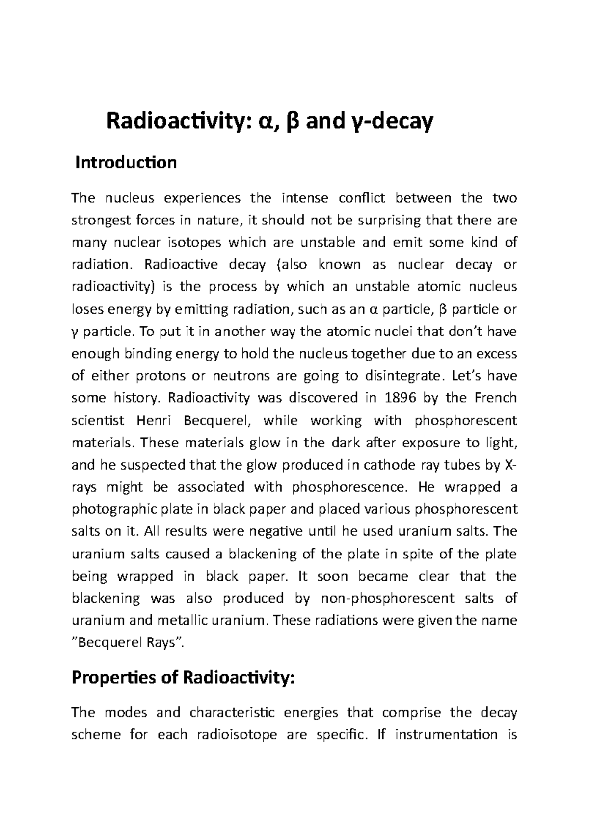 Radioactivity- α, β and γ-decay - Radioactivity: α, β and γ-decay ...