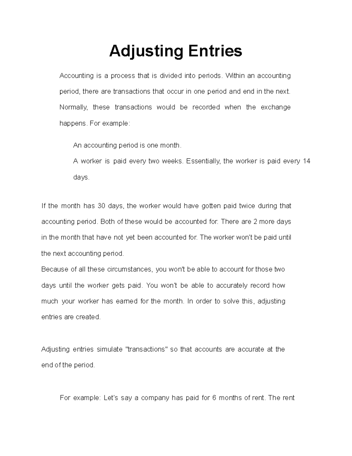 Activity: Defining Adjusting Entries - Adjusting Entries Accounting is ...