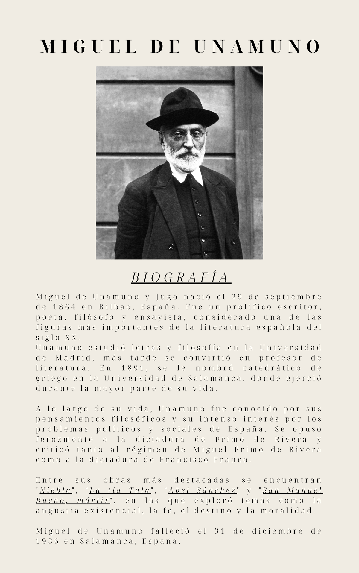 Miguel DE Unamuno - biografia - M I G U E L D E U N A M U N O M i g u e l d e U n a m u n o y J ...