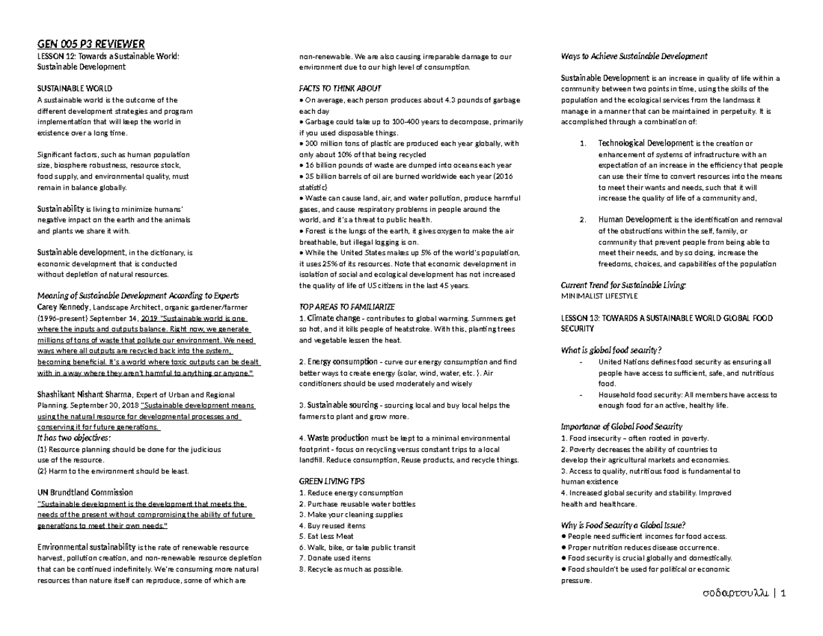 GEN-005-P3 - ASSIGNMENT - LESSON 12: Towards a Sustainable World ...