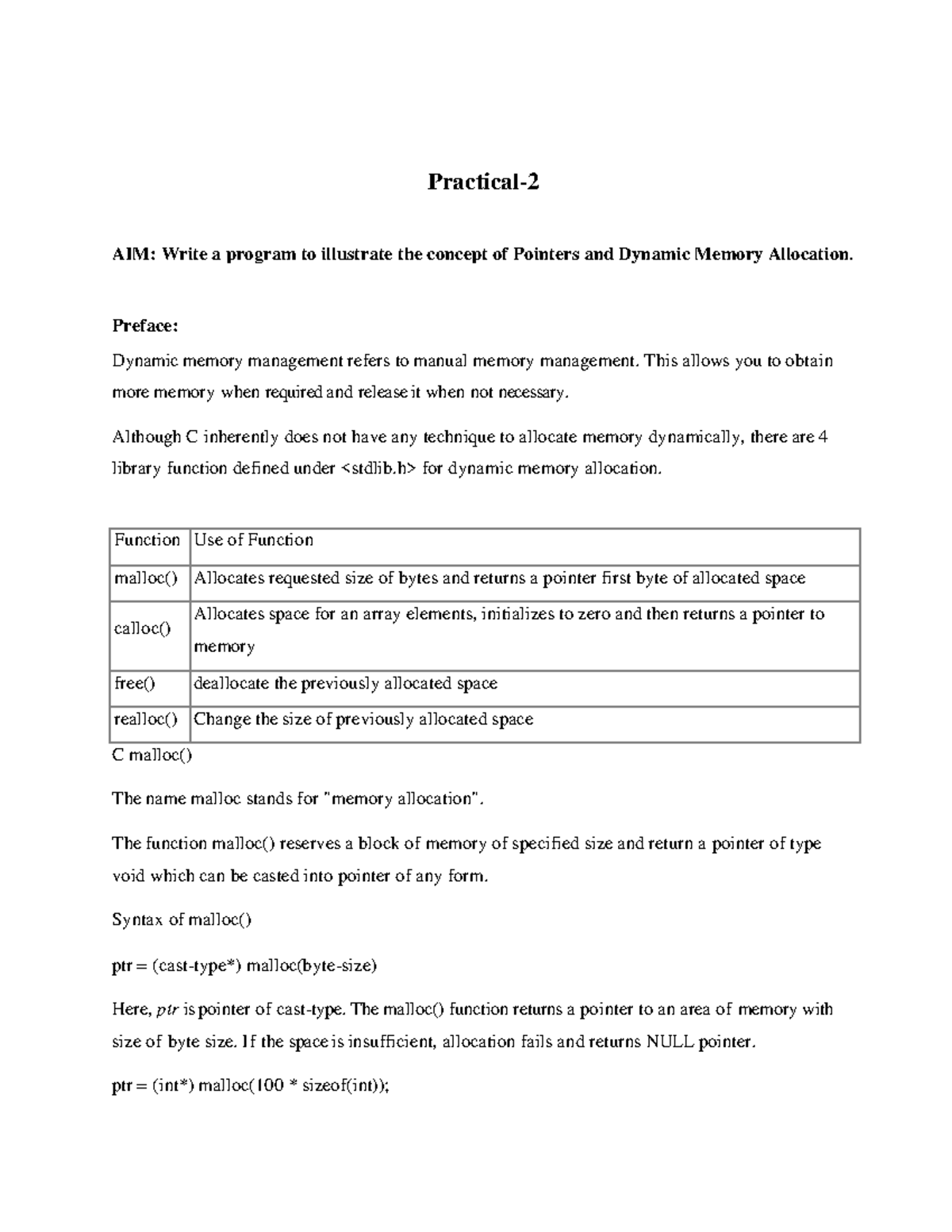 Practical 2 - ksjdnfkjasdnf - Practical- AIM: Write a program to illustrate the concept of ...