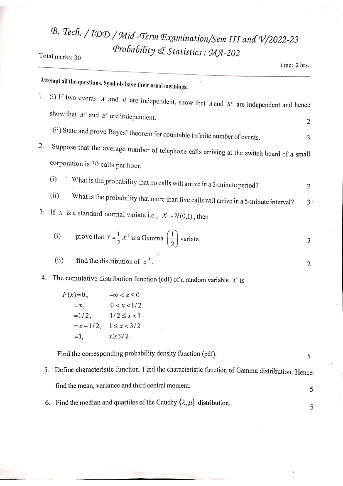 Ma202 midsem - Practice - 6. Tech. 7 1DD/MidTem Examination/Sem III and ...