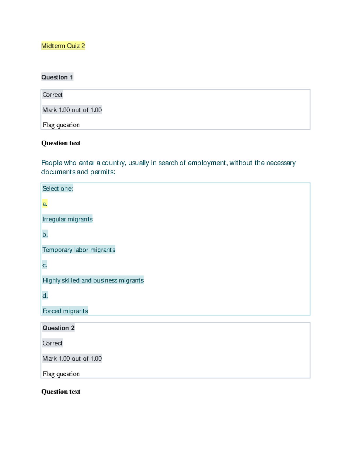 Comtemporary World Midterm QUIZ 2 - Midterm Quiz 2 Question 1 Correct ...