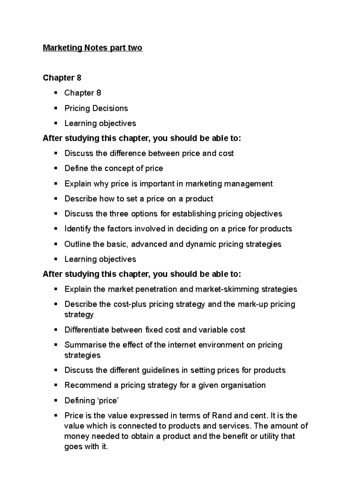 Marketing Notes part two - Marketing Notes part two Chapter 8 Chapter 8 ...