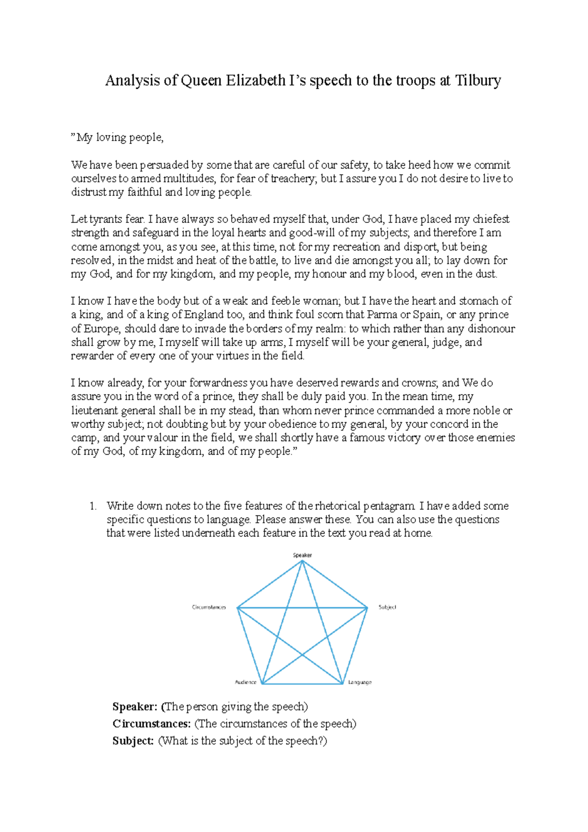 Analysis of Queen Elizabeth I class exercise - Analysis of Queen ...