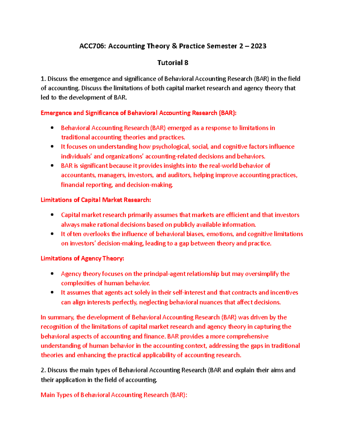 ACC706 Tutorial 8 - ACC706: Accounting Theory & Practice Semester 2 ...