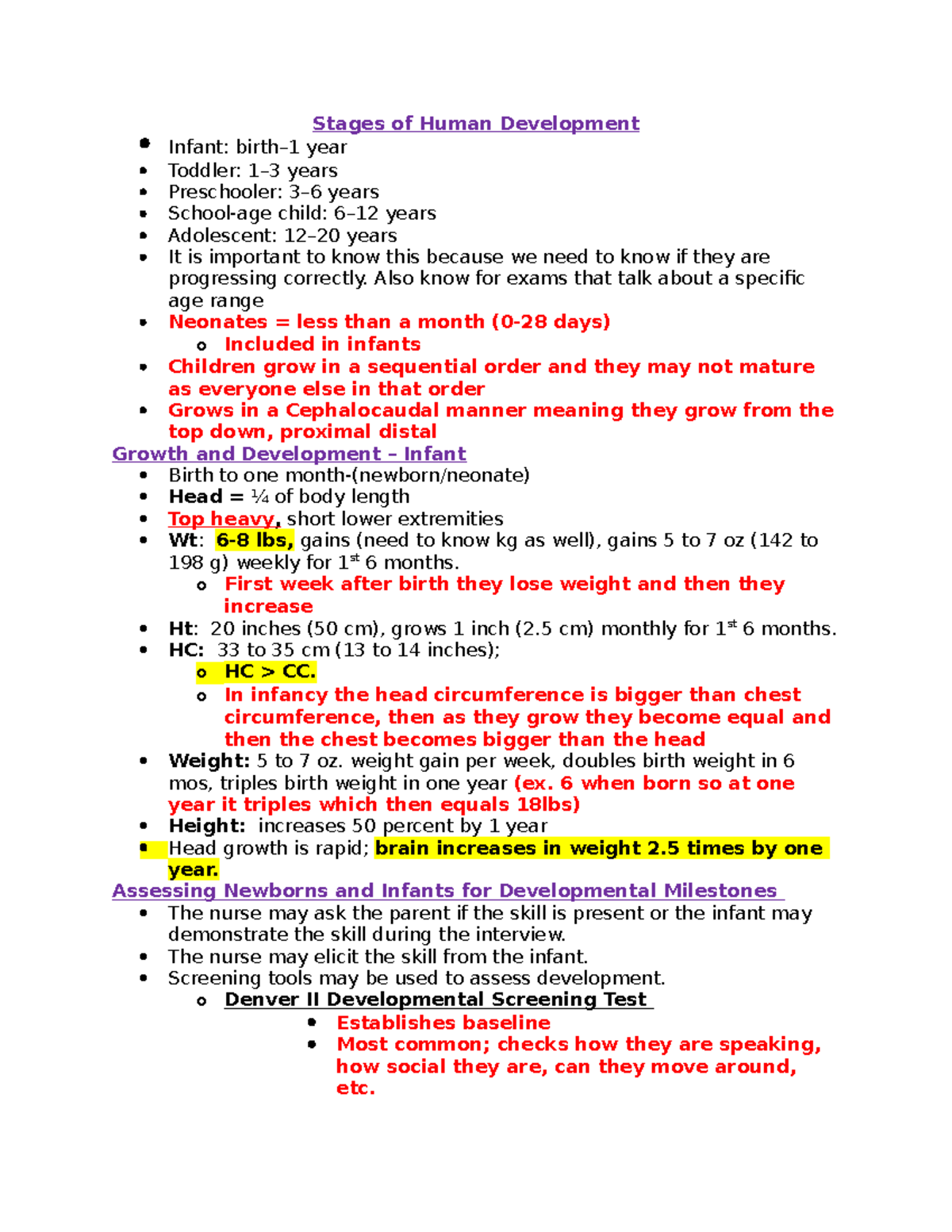 Stages of Human Development and Infant Growth - Studocu
