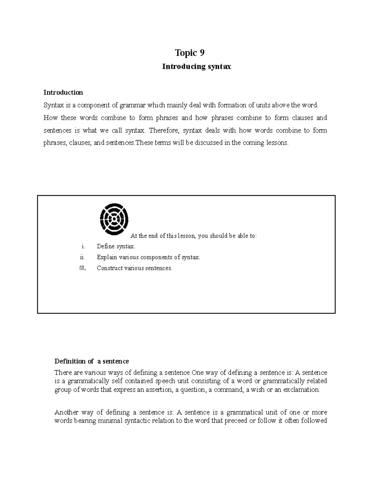 Introduction LANG- Topic 9(R)- Defining Syntax - Topic 9 Introducing syntax Introduction Syntax ...