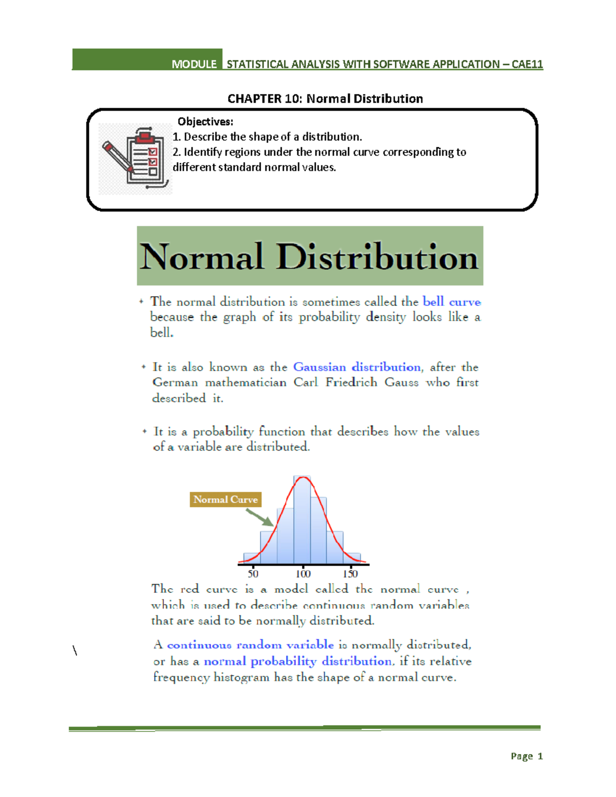 CAE11 Chapter 10 - LECTURE - Accountancy - CHAPTER 10 : Normal Distribution \ Objectives ...