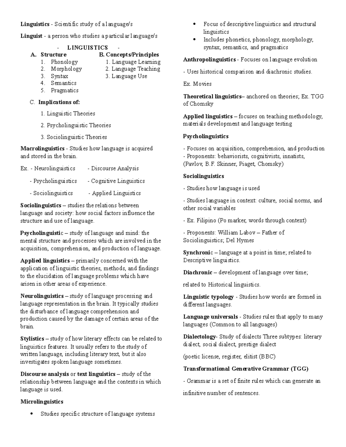 Linguistics Pointers - Linguistics - Scientific study of a language/s ...
