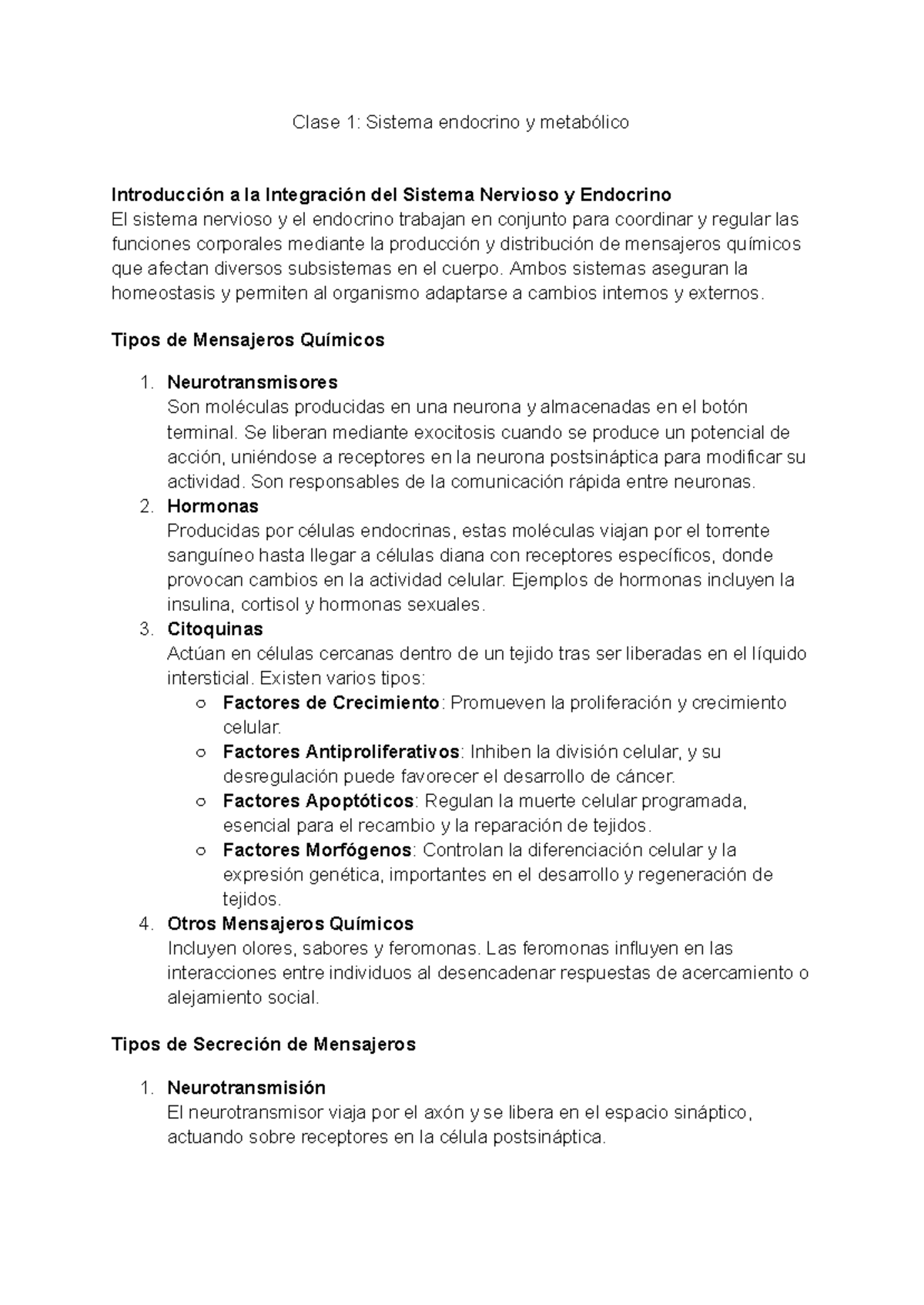 P3 FUBI - p3 fubi - Clase 1: Sistema endocrino y metabólico Introducción a la Integración del ...