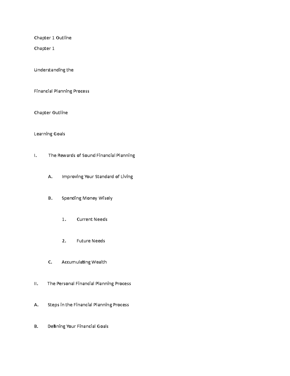 Chapter 1 Outline Personal Finance - Chapter 1 OutlineChapter 1 ...