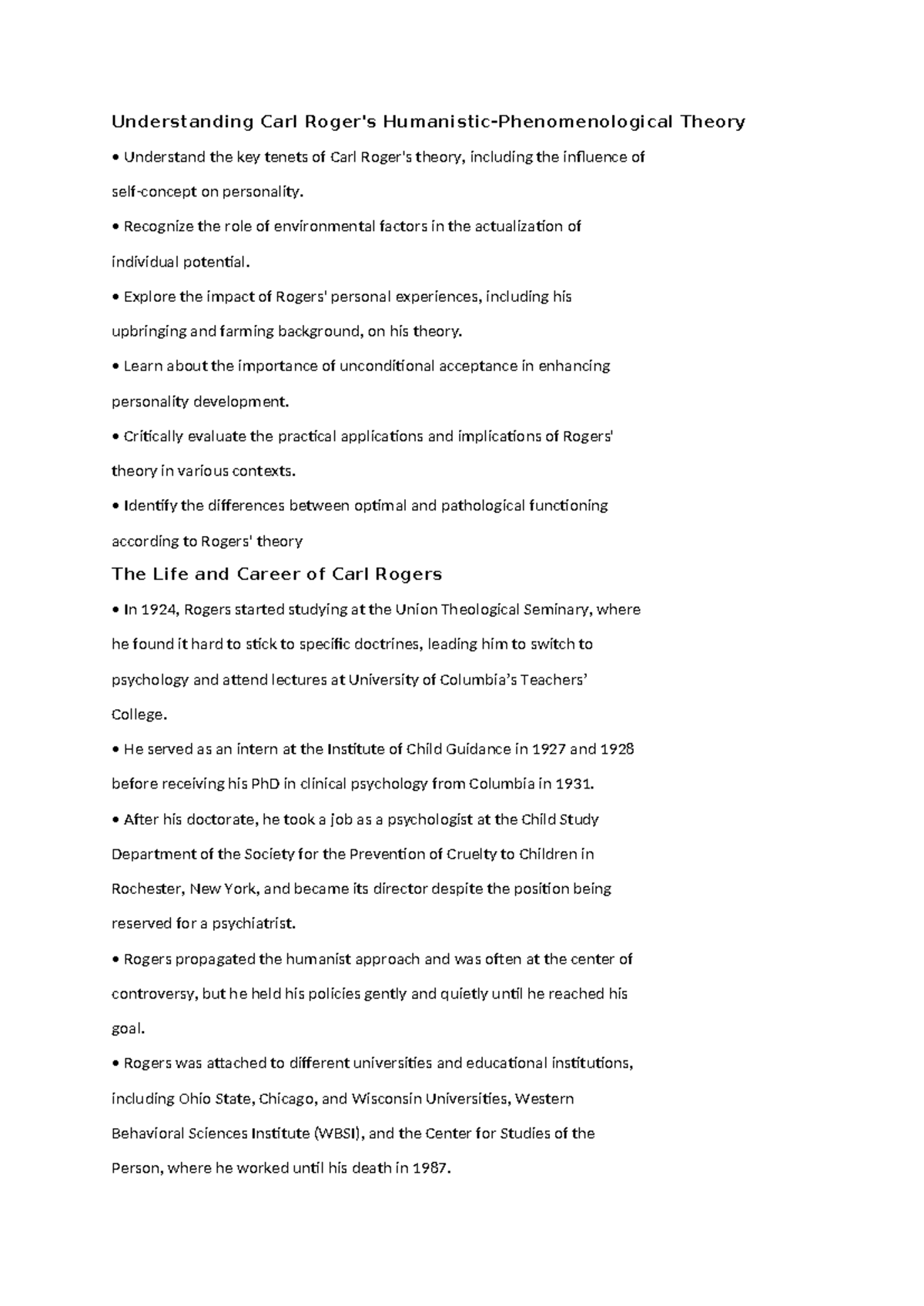 Undersatnding Carl Roger - Recognize the role of environmental factors ...