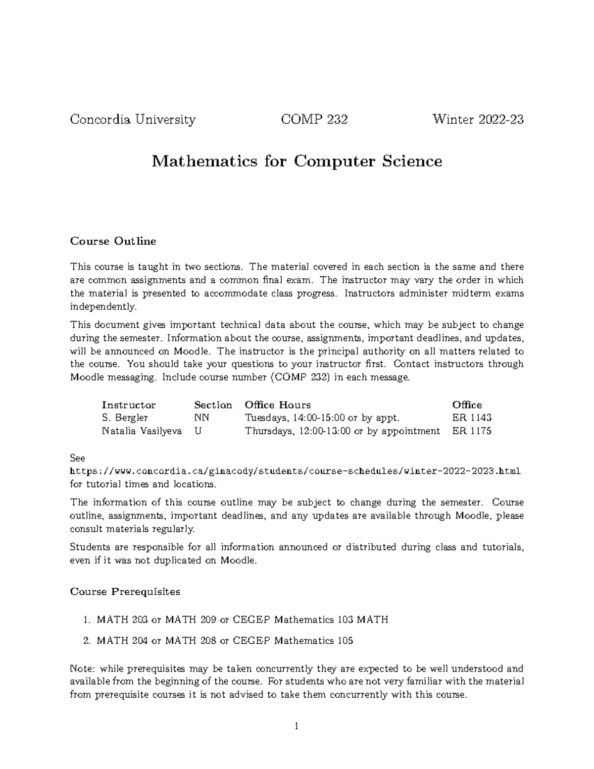 COMP 232 Outline Winter 2023 - Concordia University COMP 232 Winter 2022- Mathematics for ...