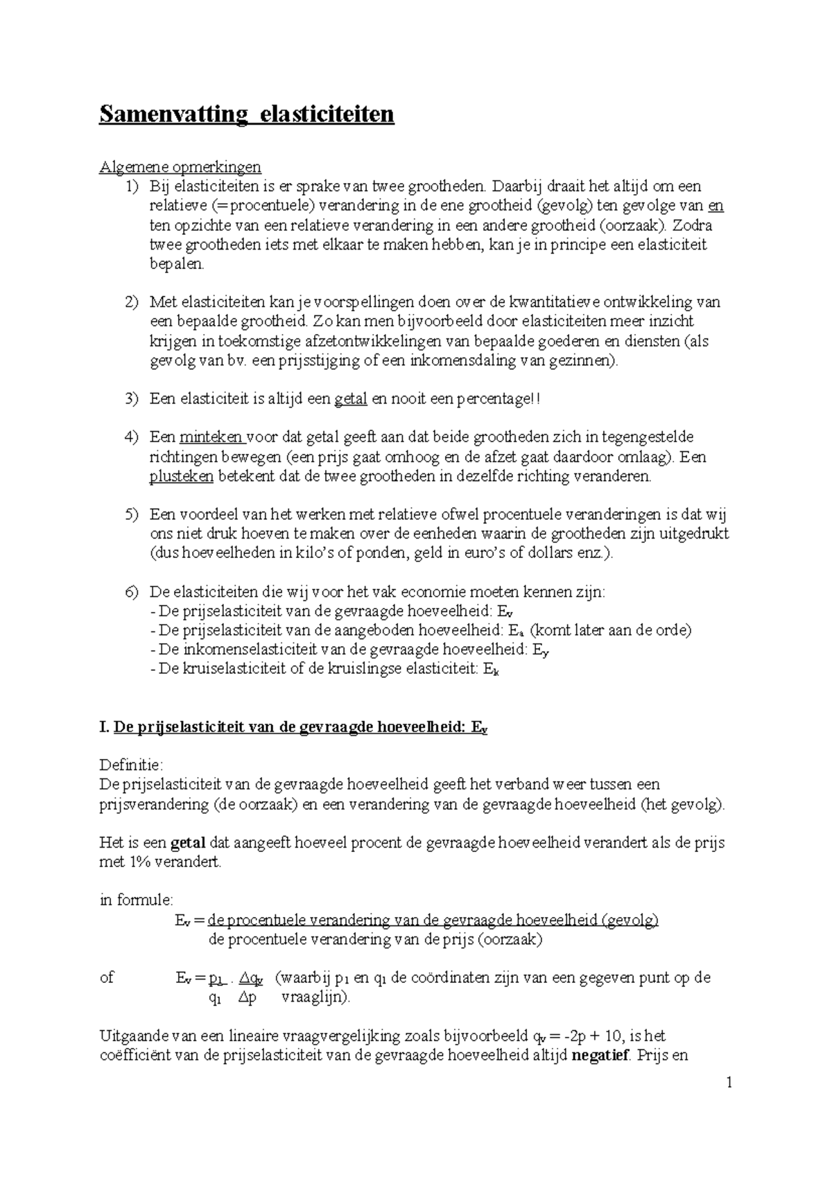 Samenvatting elasticiteiten - VWO6 economie voor eindexamen oefenen ...