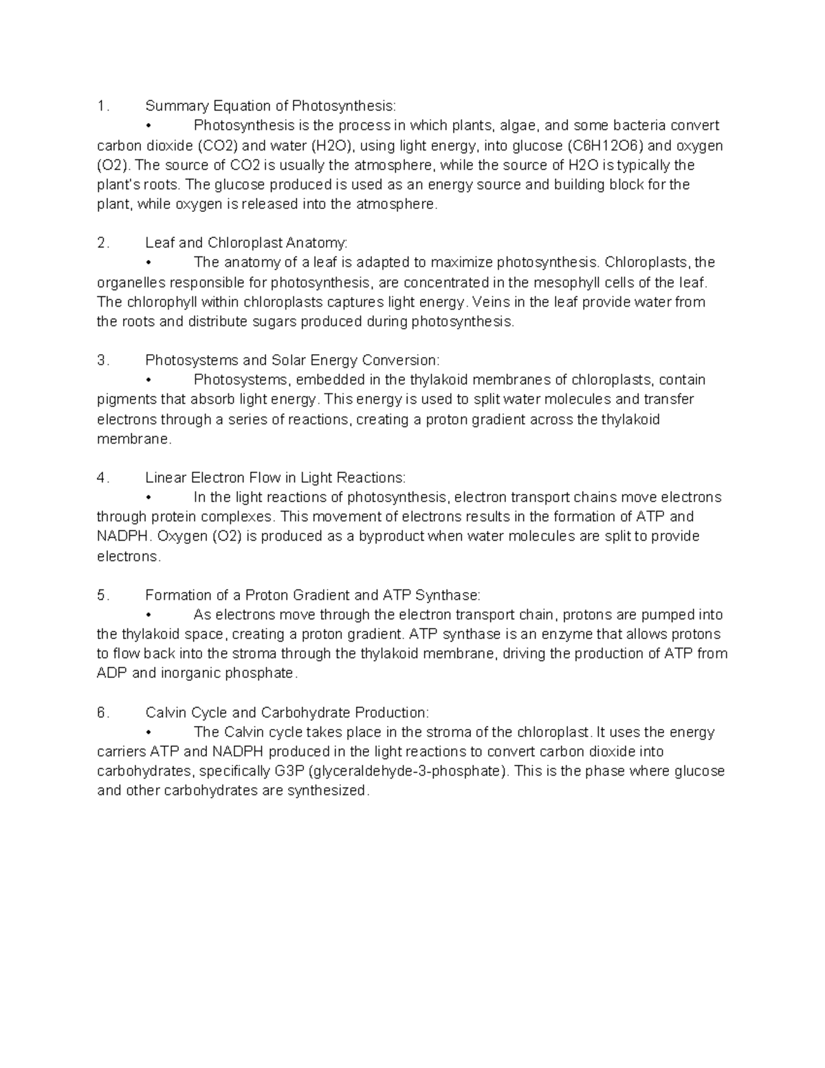Ap bio questions - Summary Equation of Photosynthesis: Photosynthesis ...